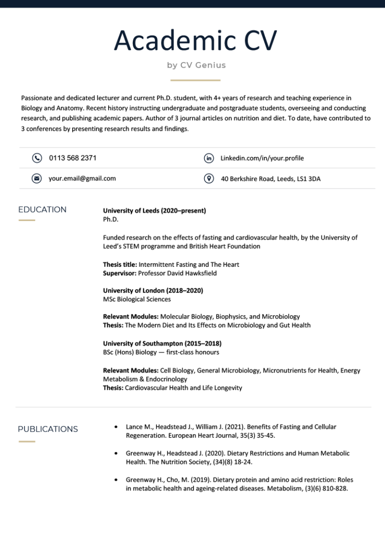 Academic CV [Template, Examples, and How to Write]