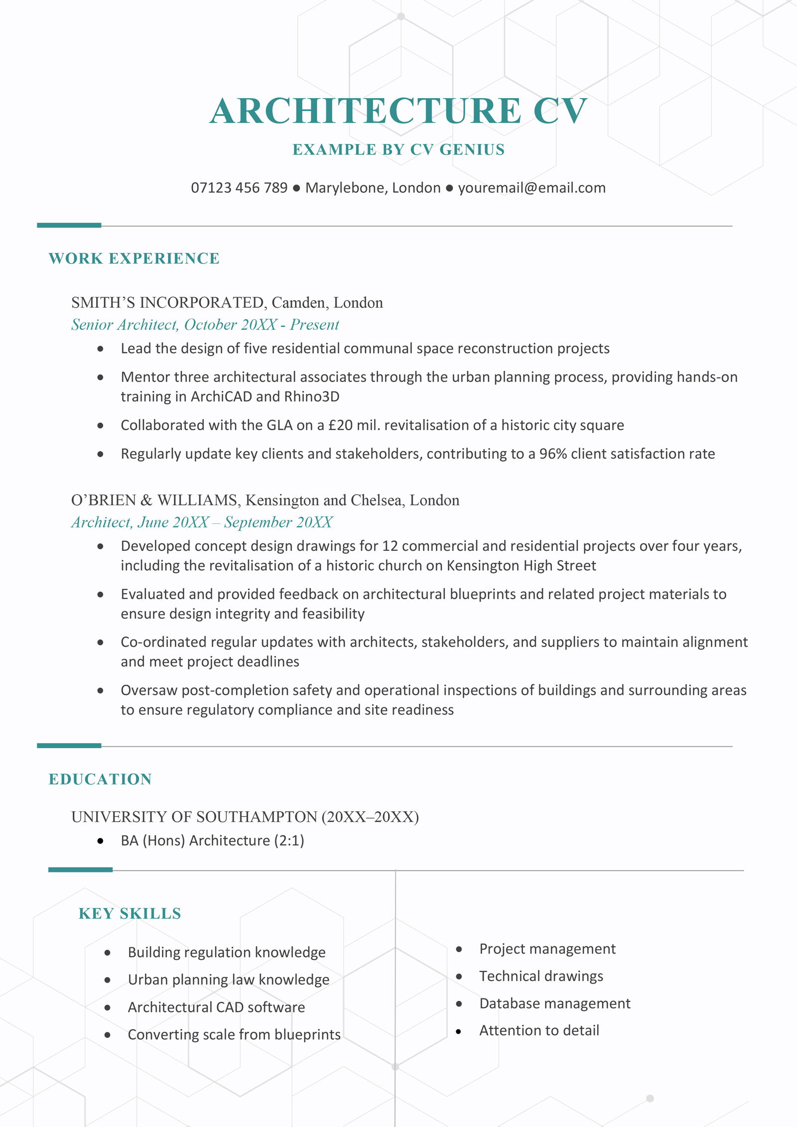 Architecture CV Example Writing Tips