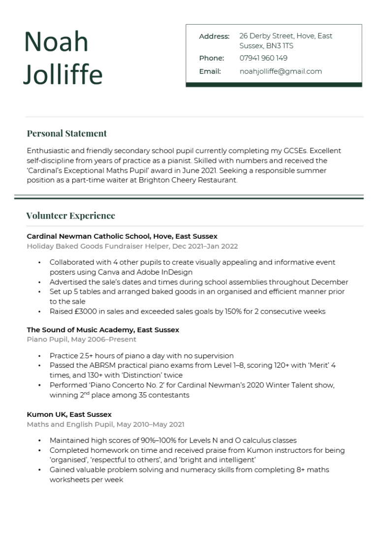 CV for a 16-Year-Old: Template, Examples &How to Write - CV Genius