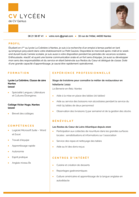 CV stage 3ème - exemple et modèle