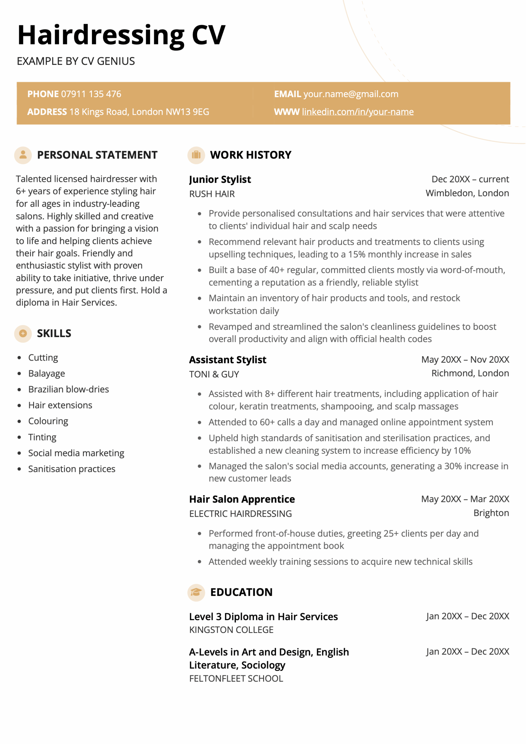 Hairdressing CV: 2 Examples, Template, & Writing Tips