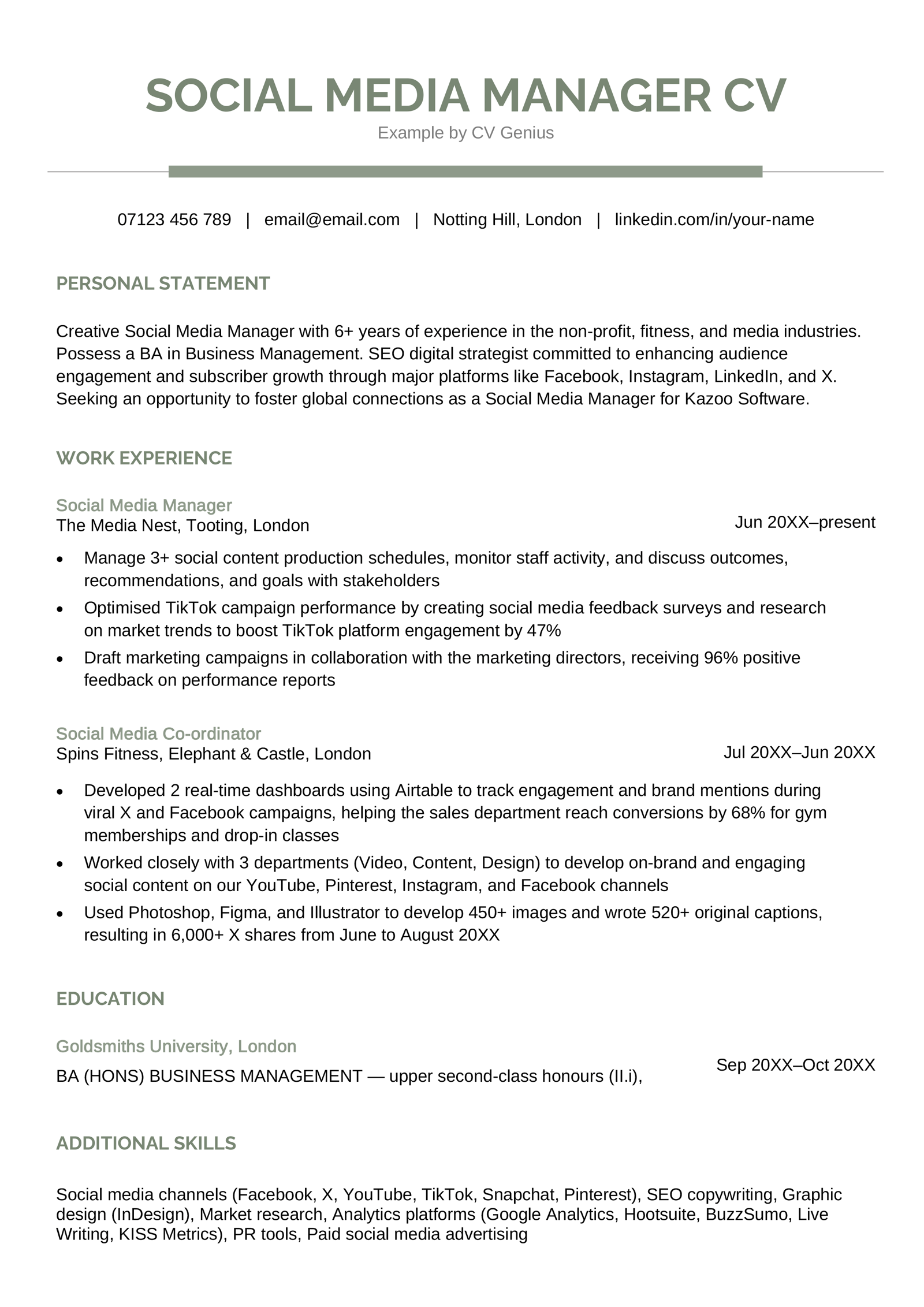Free Social Media Manager CV Example & Writing Guide