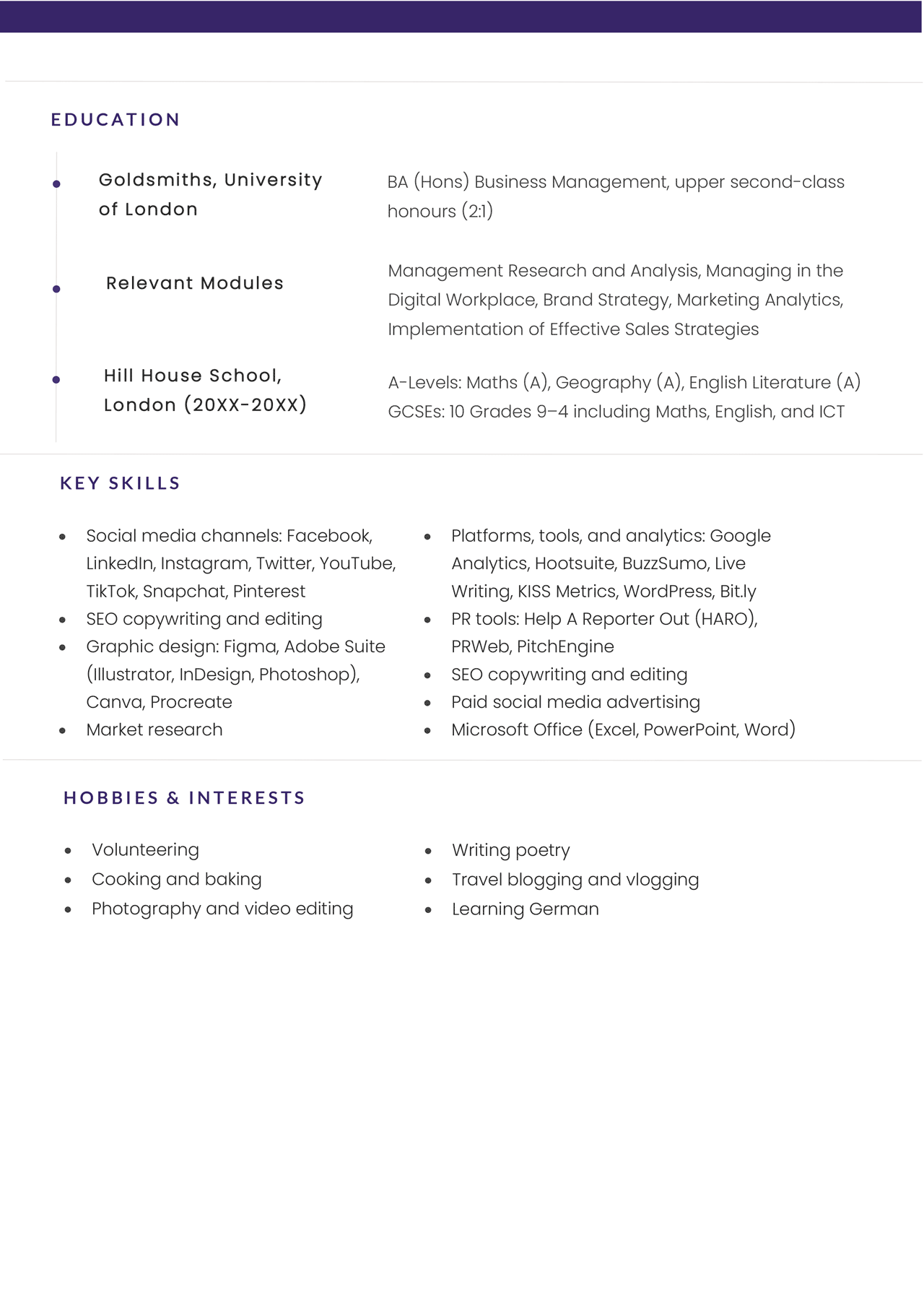 Social Media Manager CV Example and Writing Guide