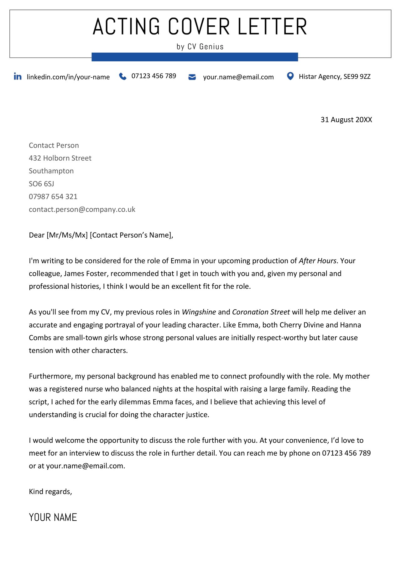 Acting Cover Letter Template & How to Write in 2025