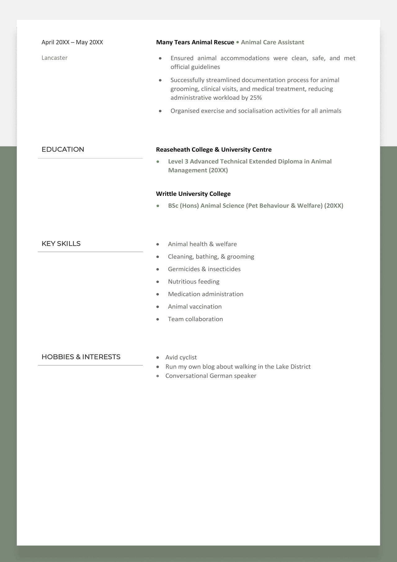 Animal Care CV Example & 18+ Skills for your CV