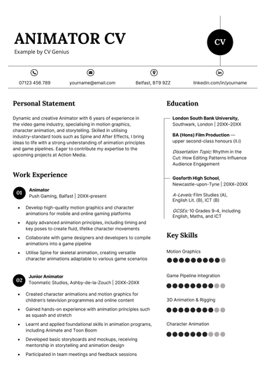 Animation CV Example & Writing Guide for 2025