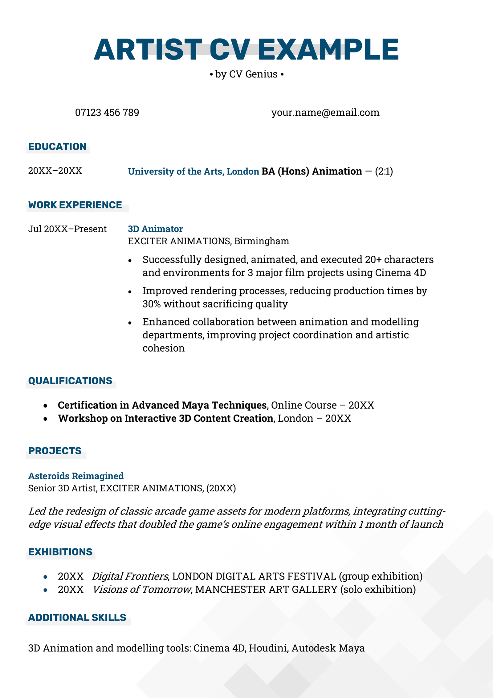 Example Of Artist Resume