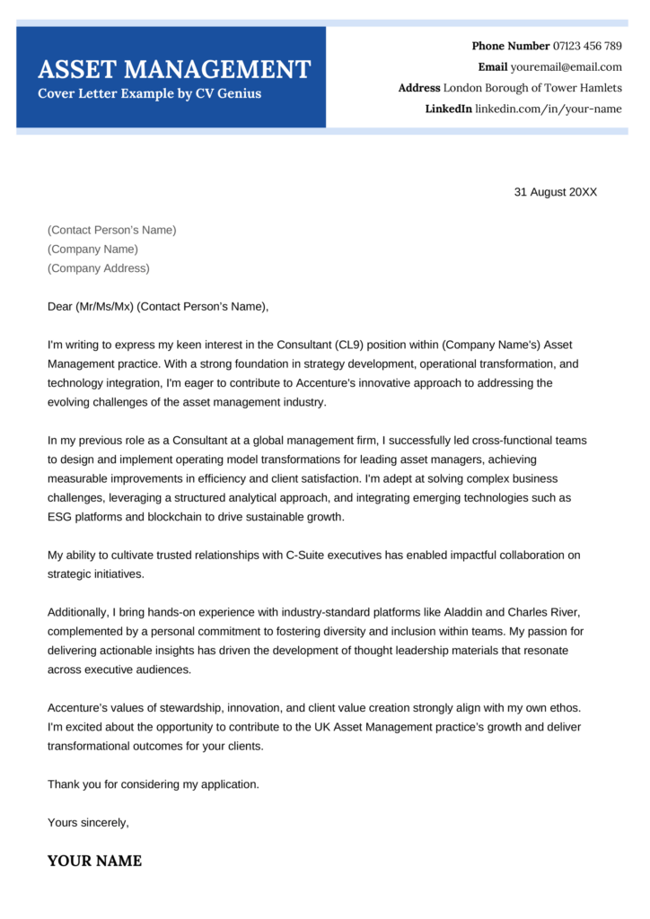 Asset Management Cover Letter Example & 4 Writing Tips