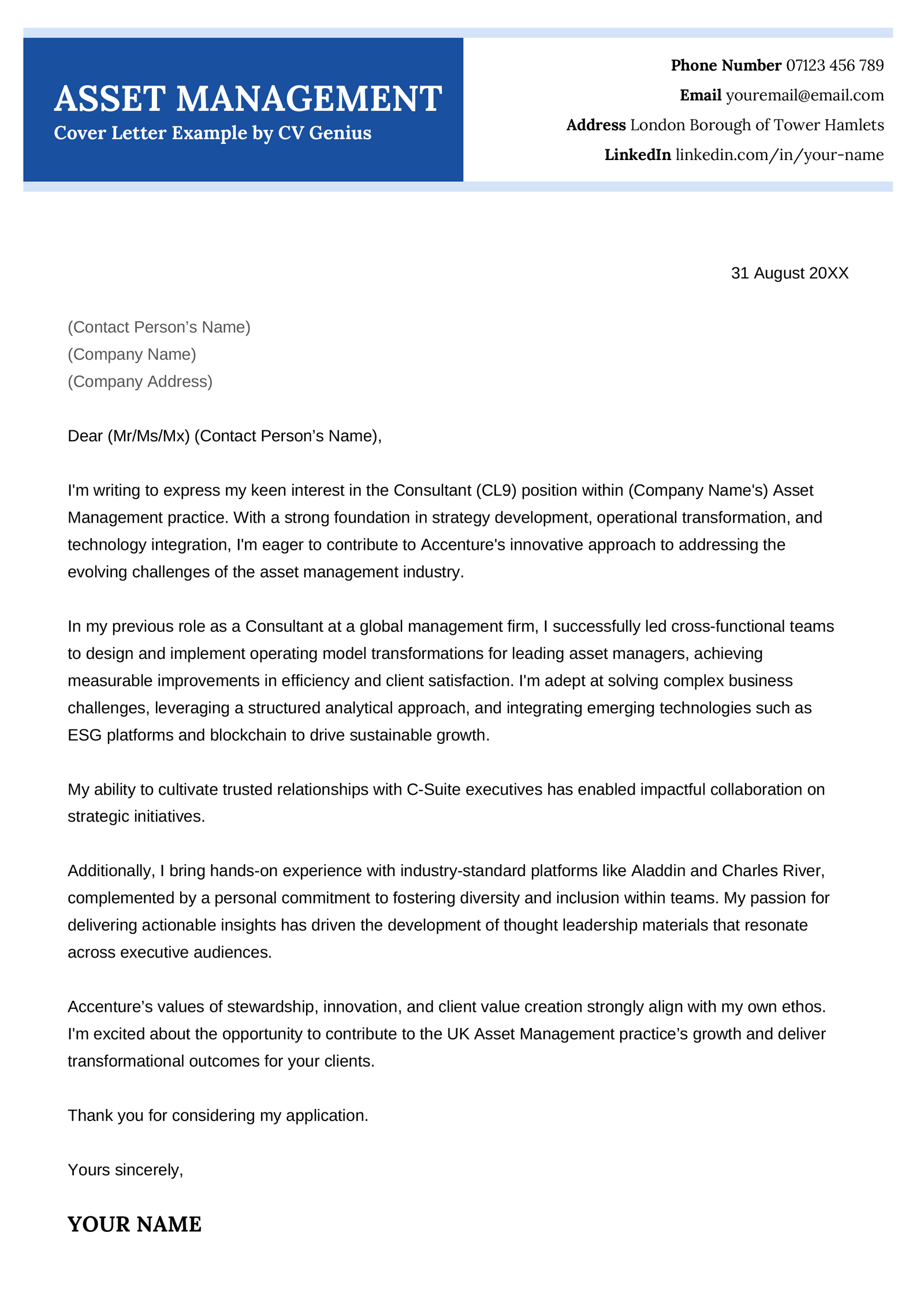 Asset Management Cover Letter Example & 4 Writing Tips