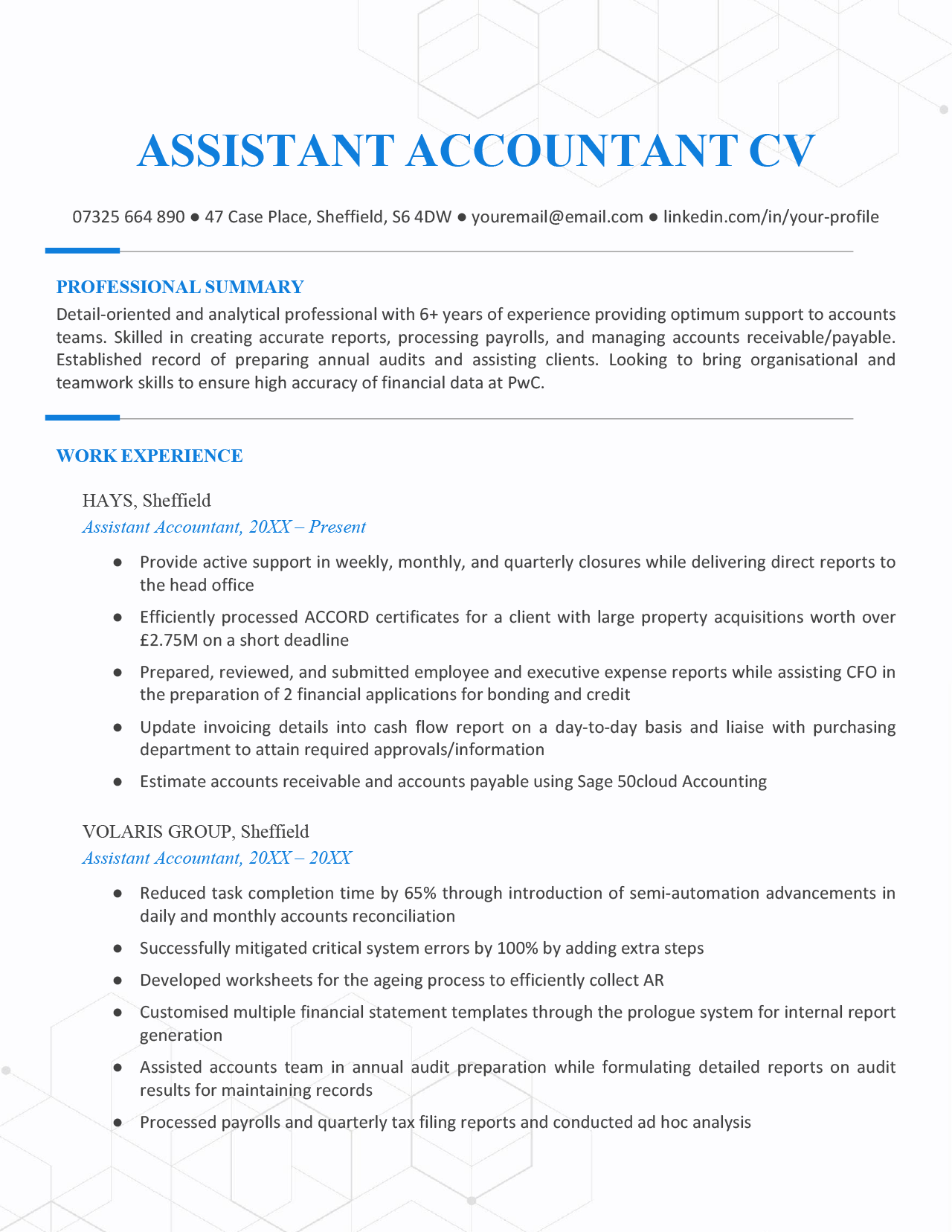 Assistant Accountant CV Example & Writing Guide for 2025