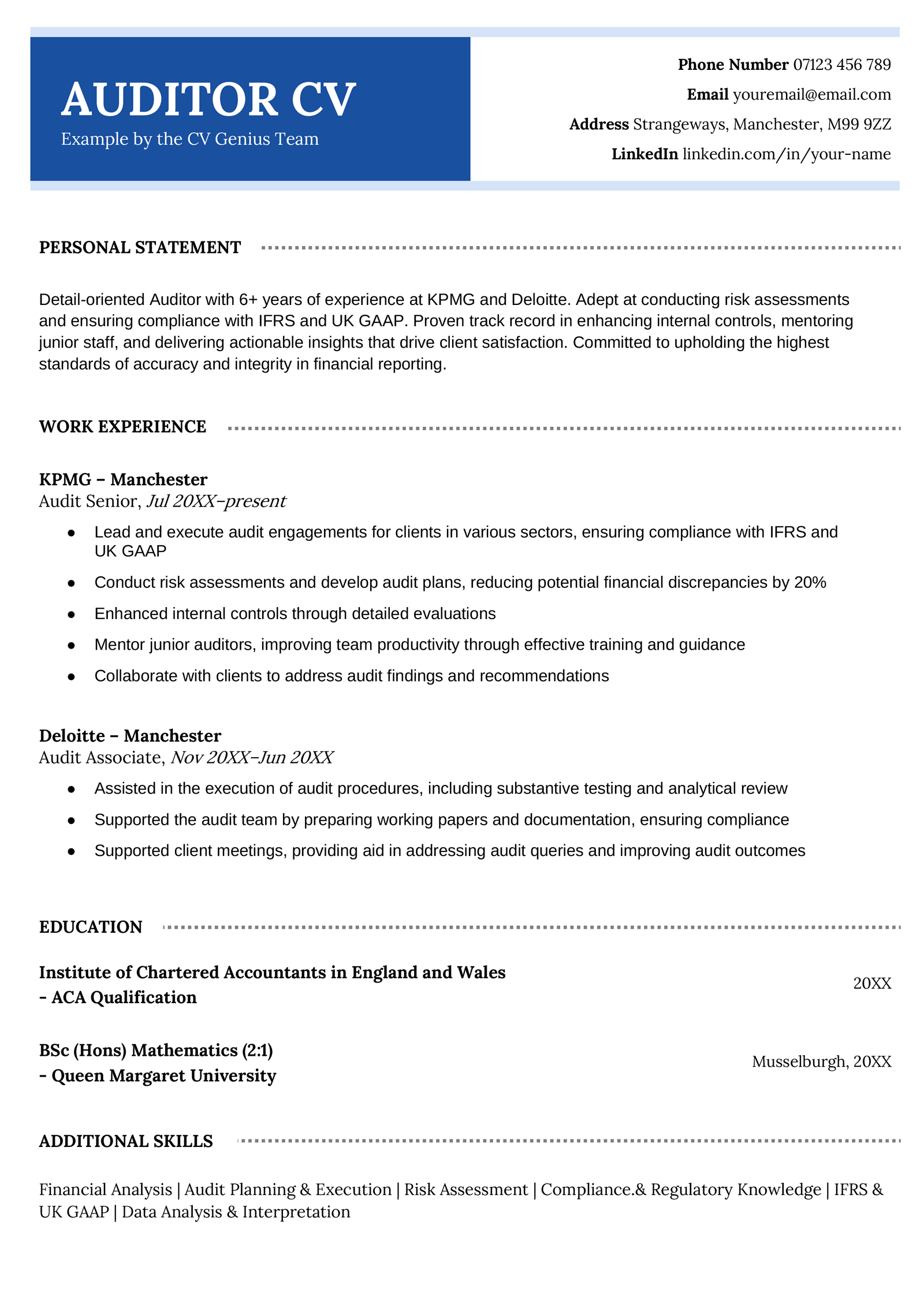 Example Audit CV for 2026