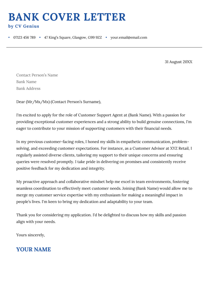 Bank Cover Letter Example & Writing Tips for 2025