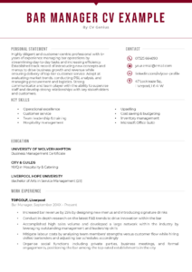Bar Manager CV - Example & Template