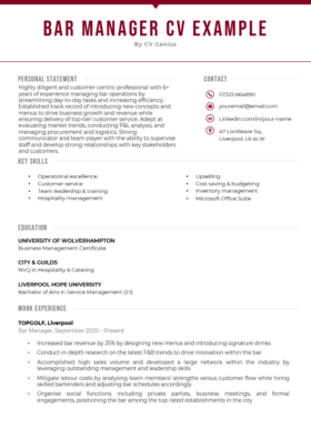 Restaurant Manager CV - Examples & Template (Free Download)