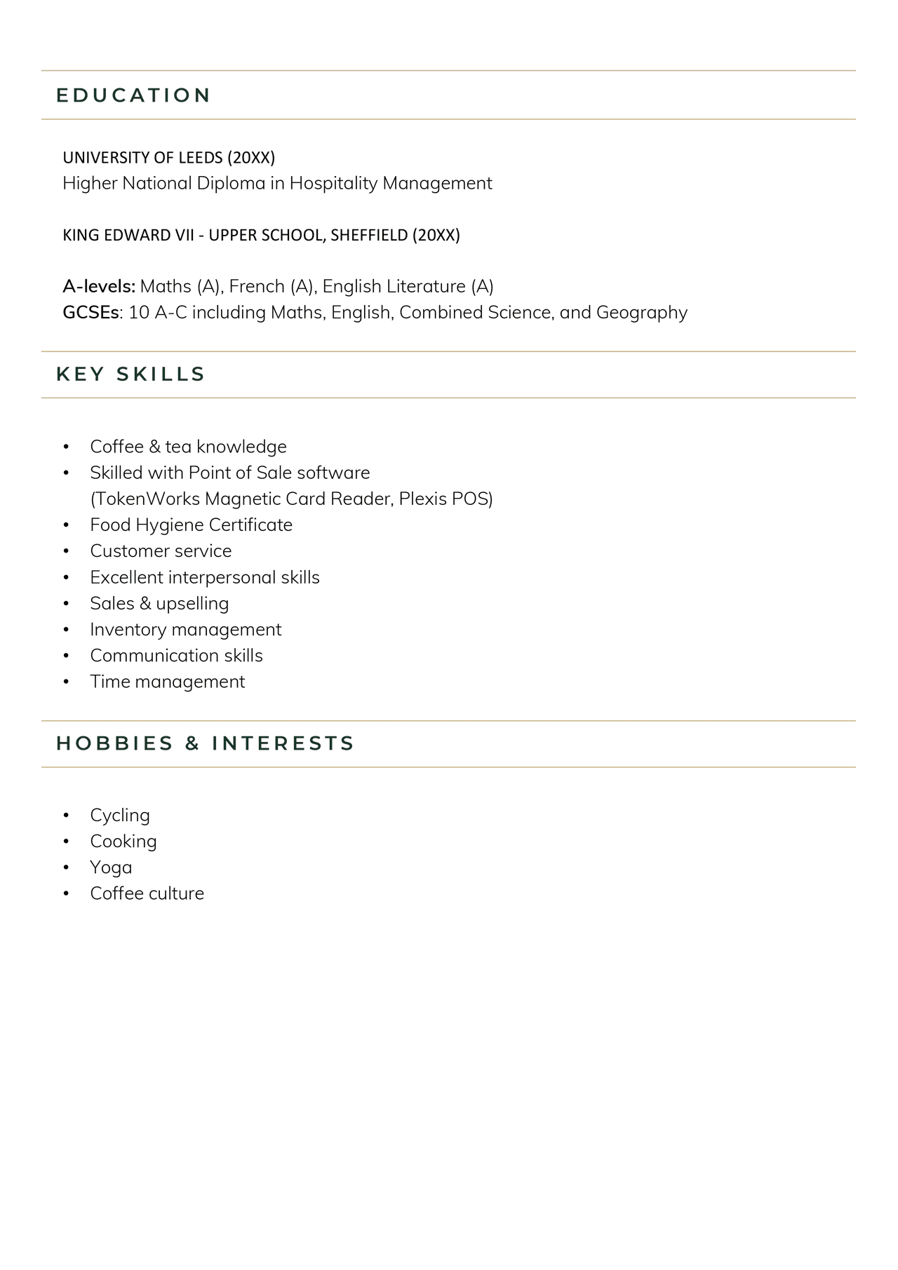 Barista CV Examples & Writing Tips
