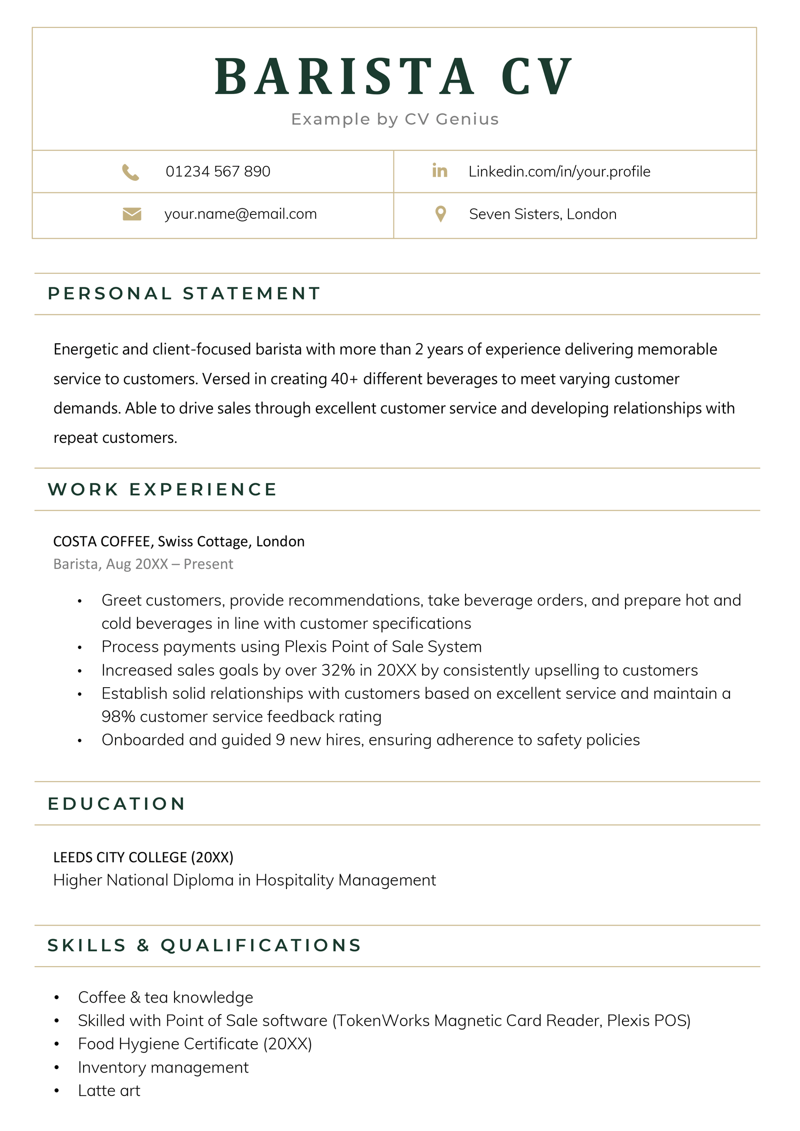 Barista CV Examples & Writing Tips