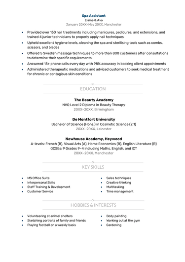 Beauty Therapist CV Examples, Template, & Writing Tips