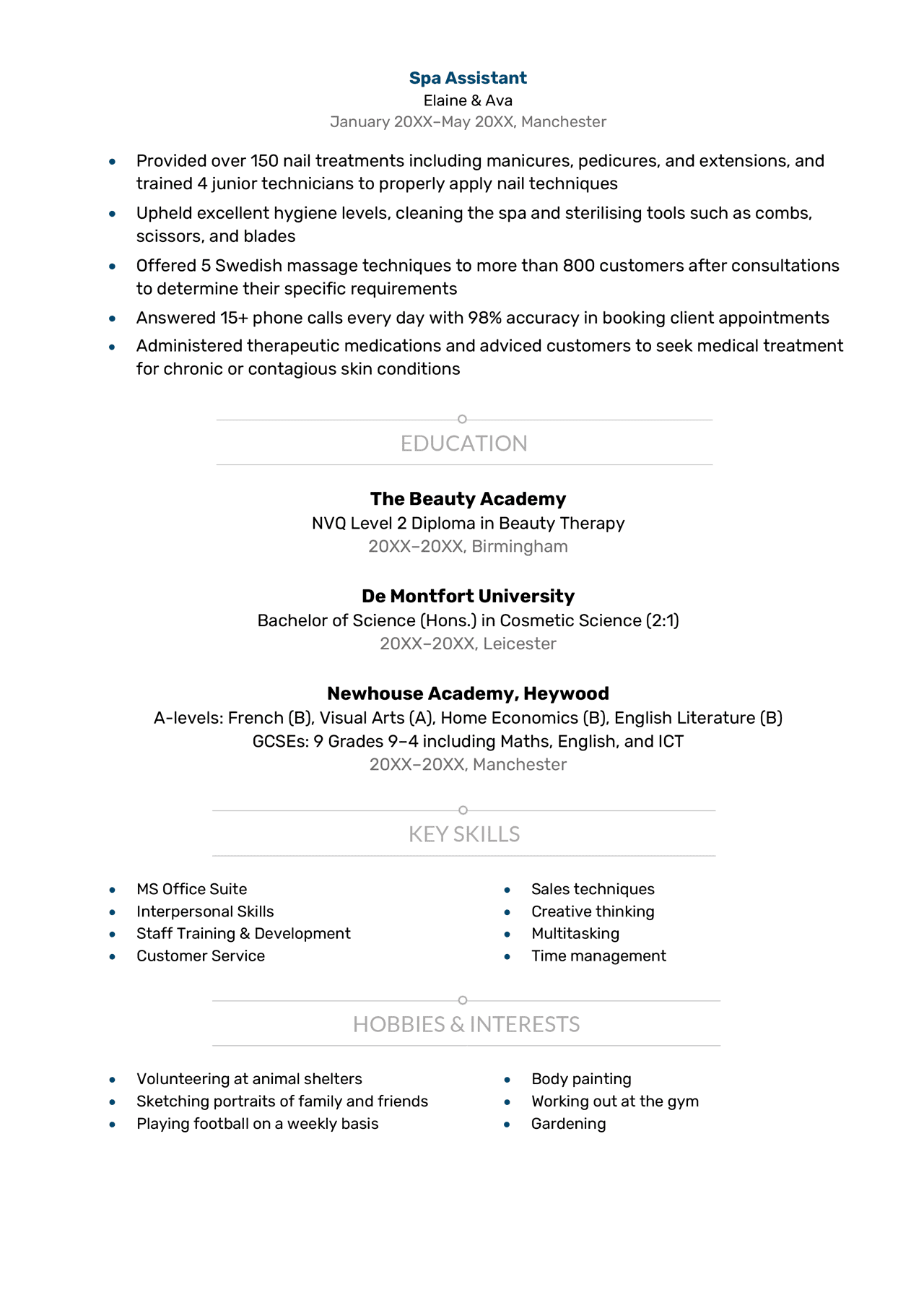 Beauty Therapist CV Examples, Template, & Writing Tips Beauty Therapist CV Examples, Template, & Writing Tips