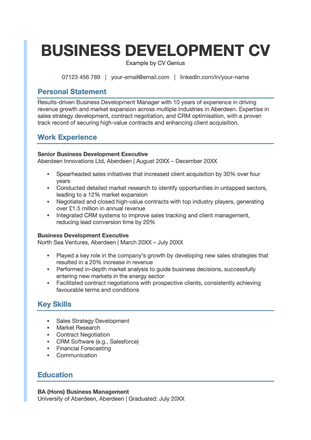 Business Development Manager CV Example & Writing Tips