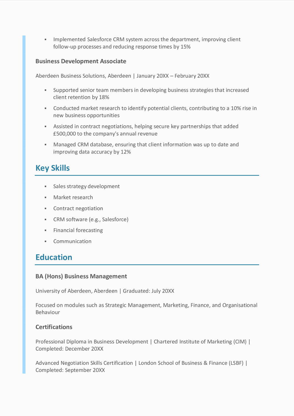 Business Development Manager CV Example & Writing Tips