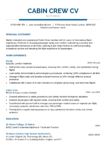 Cabin Crew CV - Example & Template [Free Download]