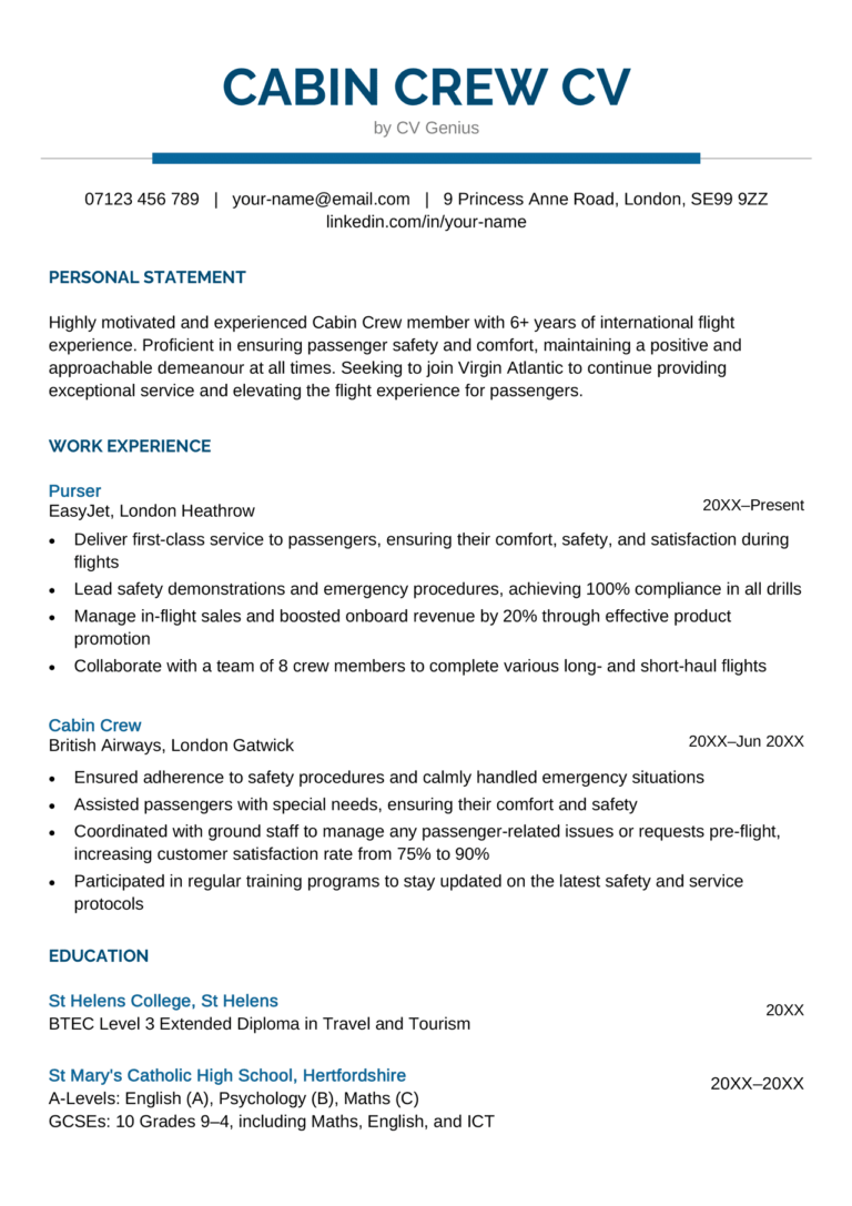 Cabin Crew CV - Example & Template [Free Download]