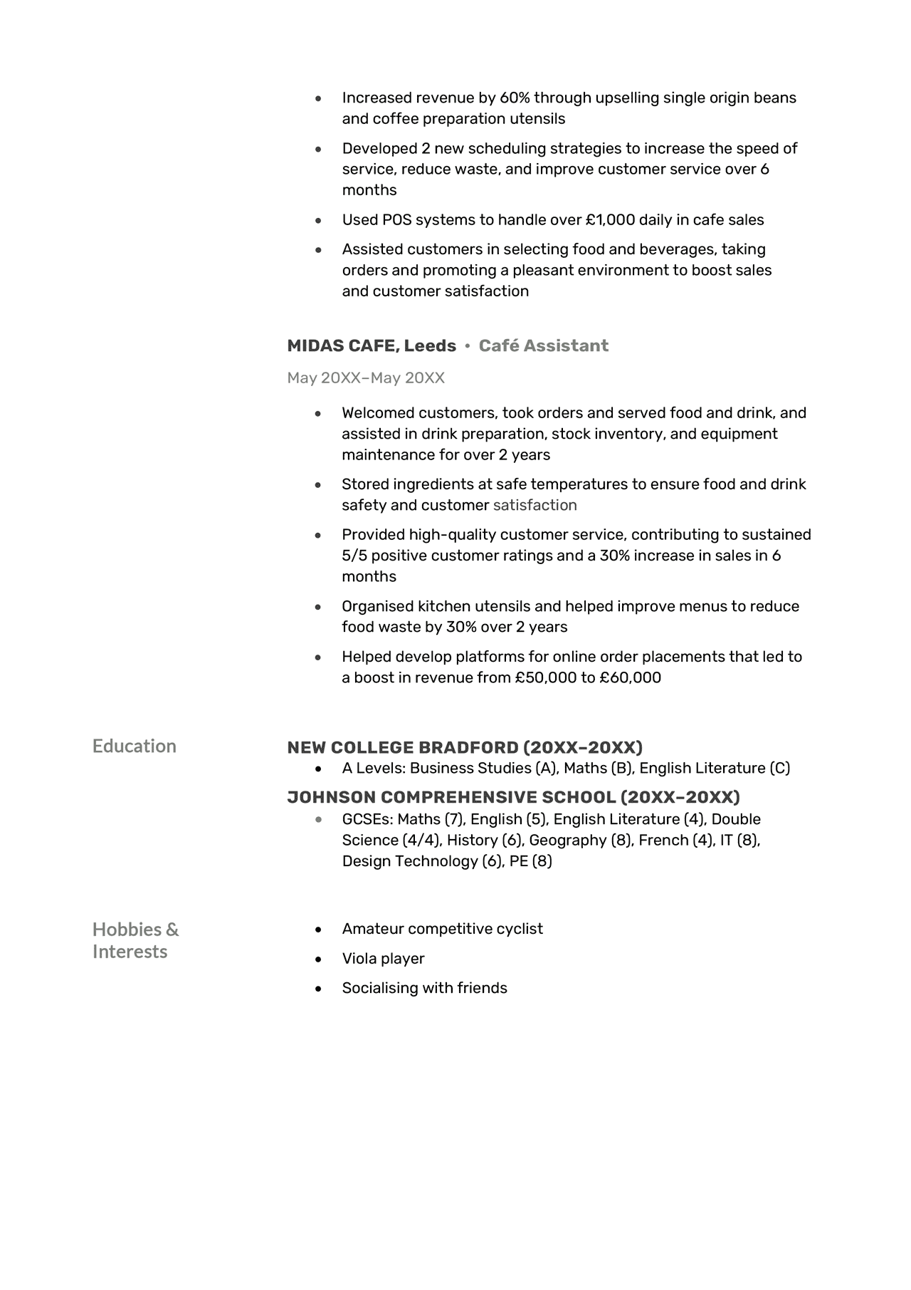 Cafe CV: Example & Template (Free Download)