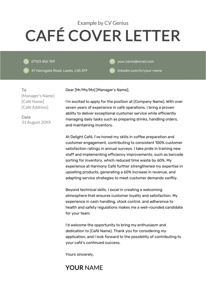 Café Cover Letter Example & Writing Tips for 2025
