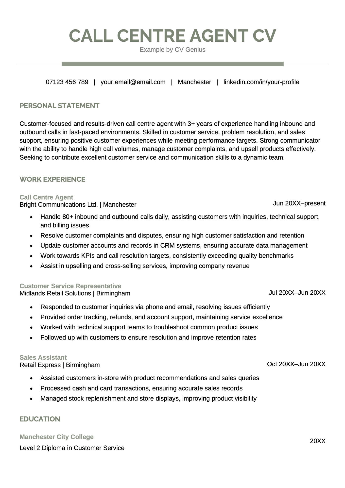 7 Customer Service CV Examples, UK Template, & Writing Tips