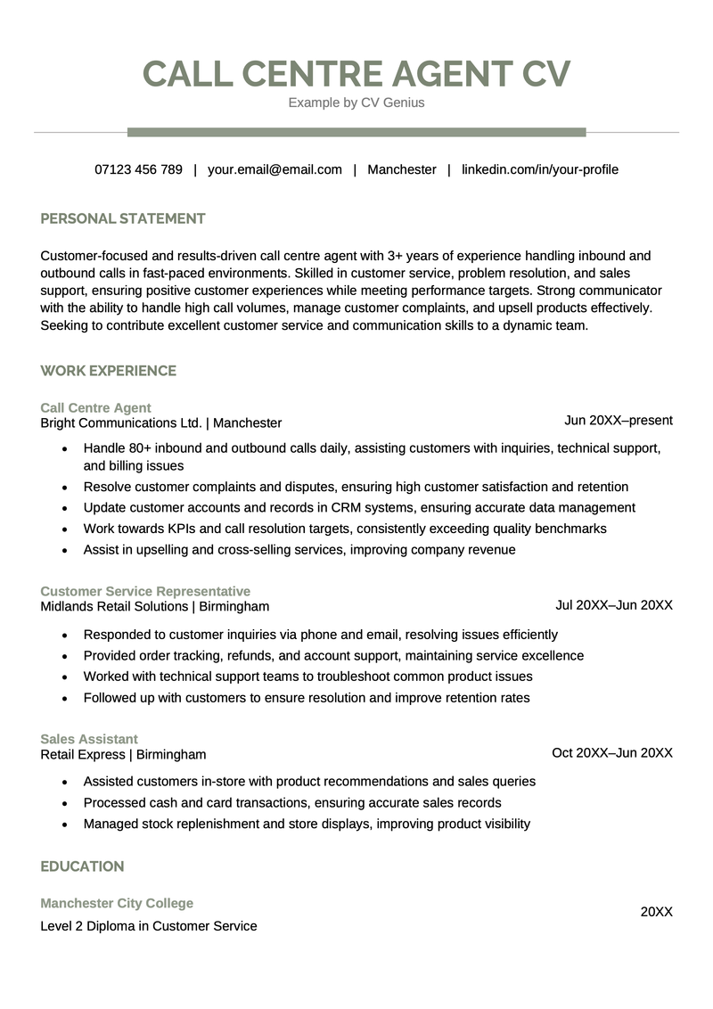 7 Customer Service CV Examples, UK Template, & Writing Tips