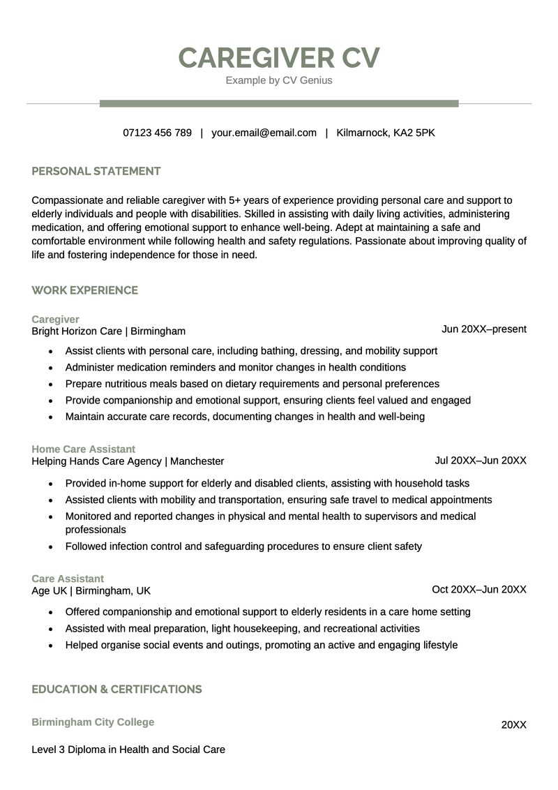 2 Care Assistant CV Samples (with Template & Tips)