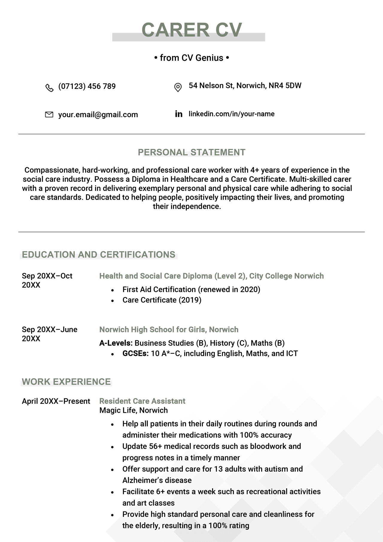 Carer Cv Example And Writing Guide For 2024
