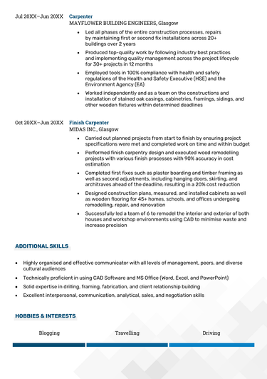 Carpenter CV Example & Writing Tips for 2025