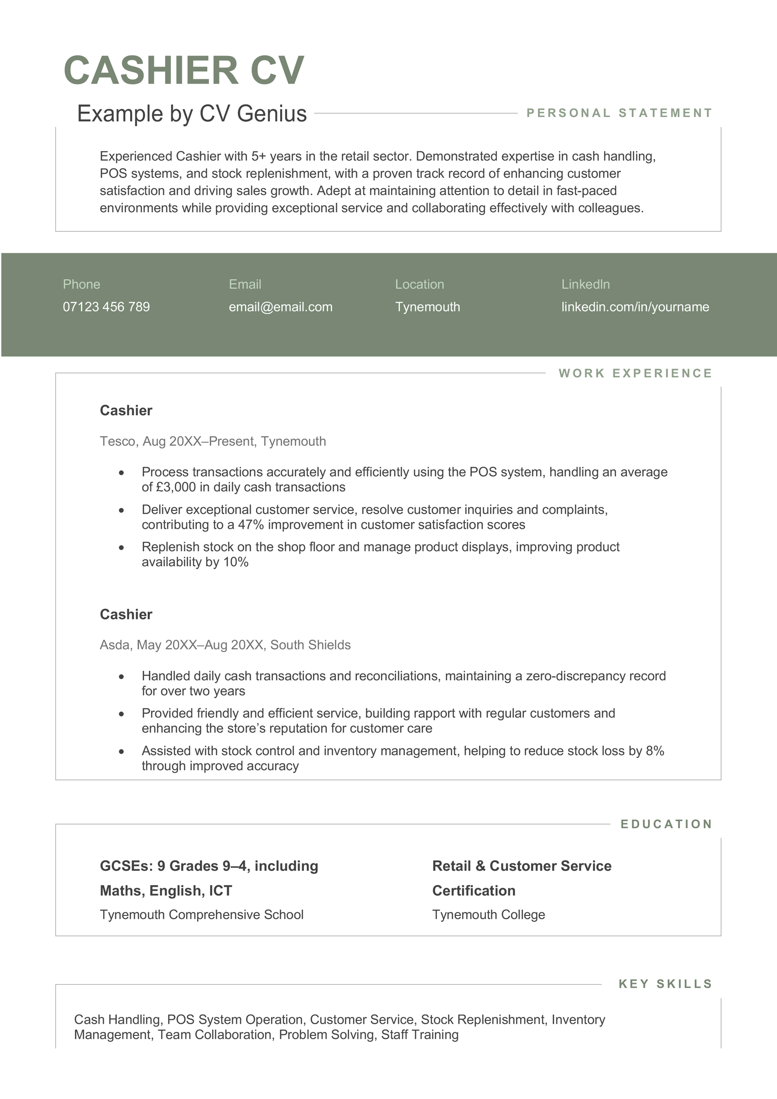 Free Cashier CV Template & Expert Tips