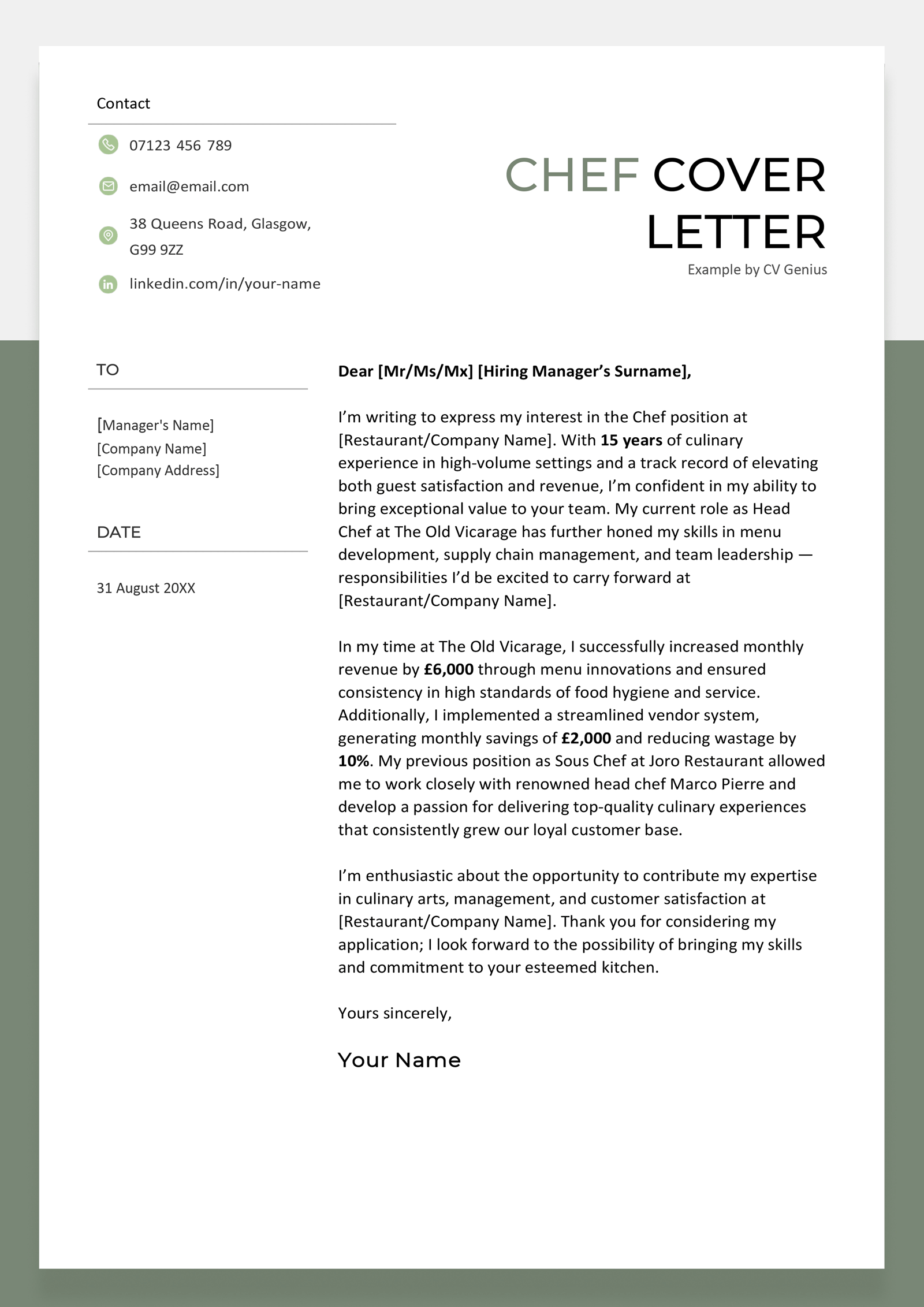 Chef Cover Letter Example & Writing Tips for 2025