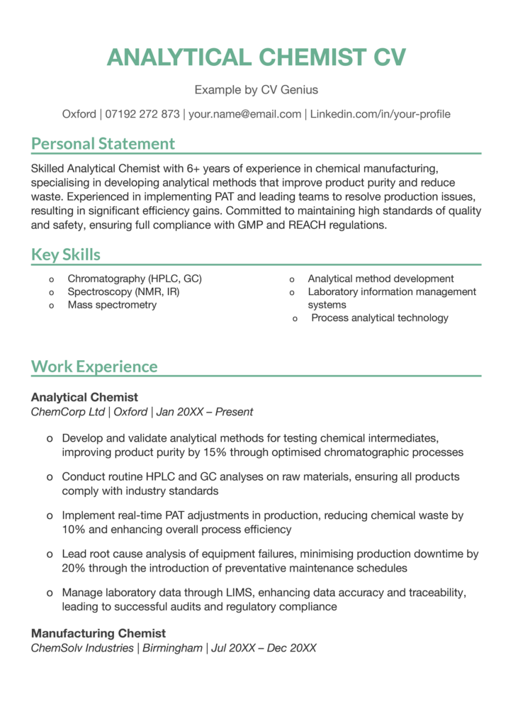 Chemist CV Example, Template, & Writing Tips