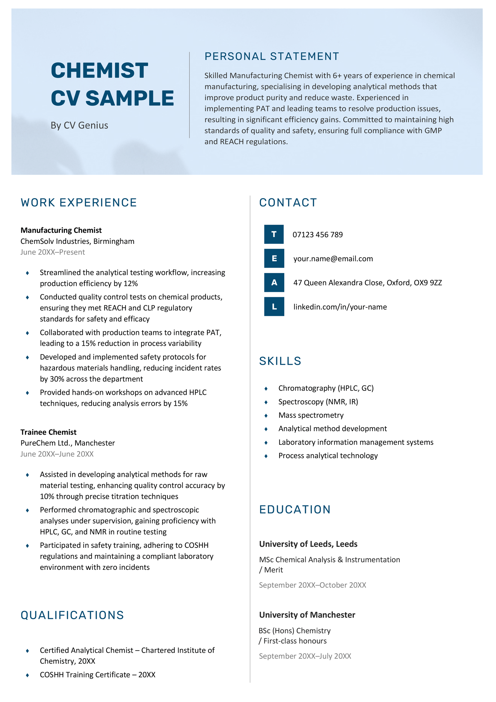 Chemist CV Example, Template, & Writing Tips
