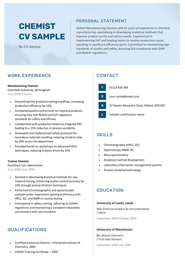 Chemist CV Example, Template, & Writing Tips
