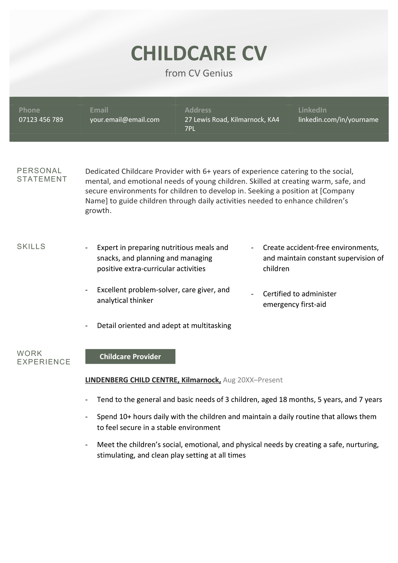 3 Childcare CV Examples, Template, & Writing Guide for 2025