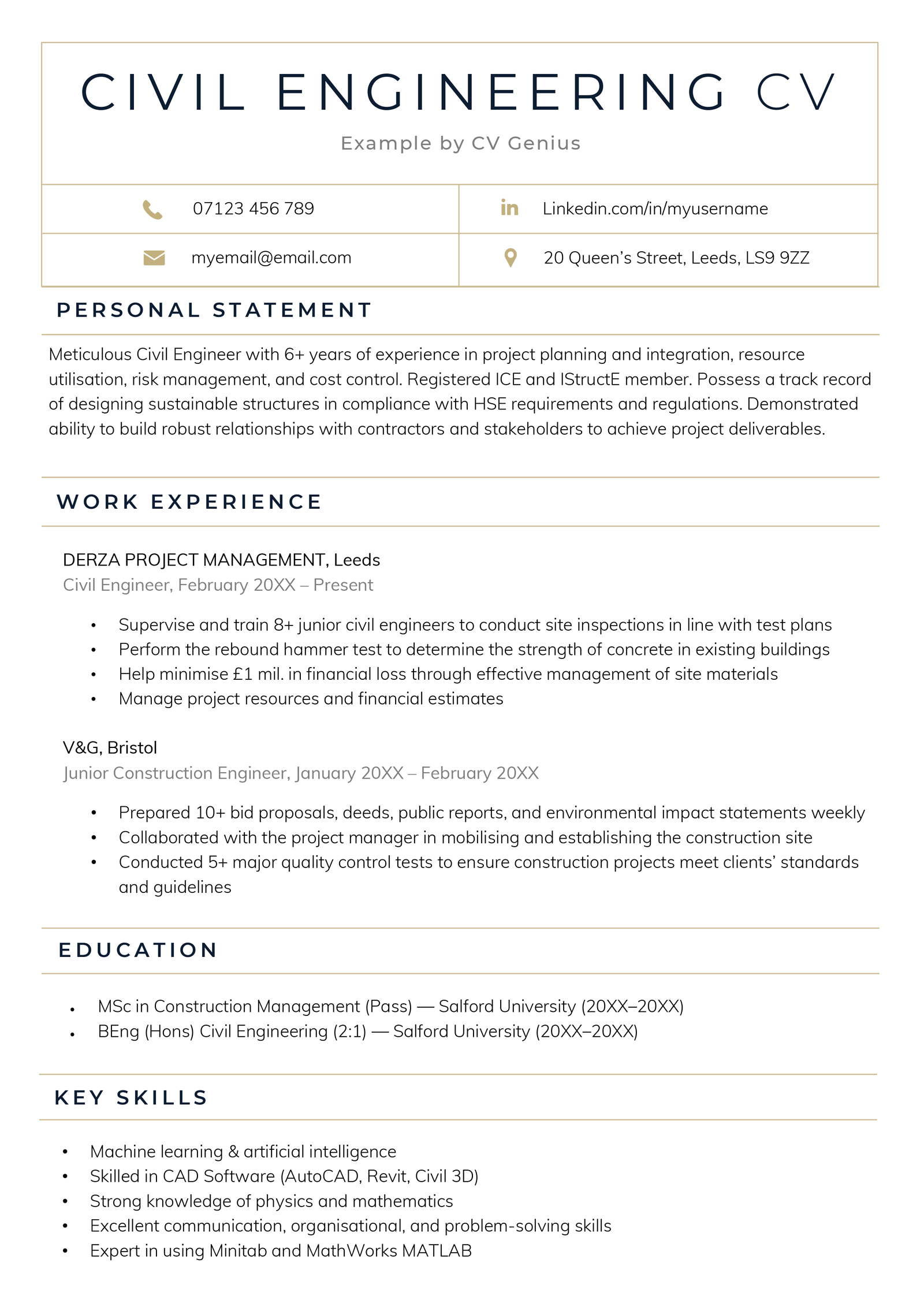 Civil Engineering CV Example, Template, & 20 Skills to List