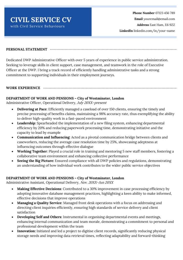 Civil Service Behaviours 19 Example Answers CV Genius