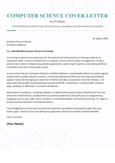 Computer Science Cover Letter Example & Writing Tips for 2025