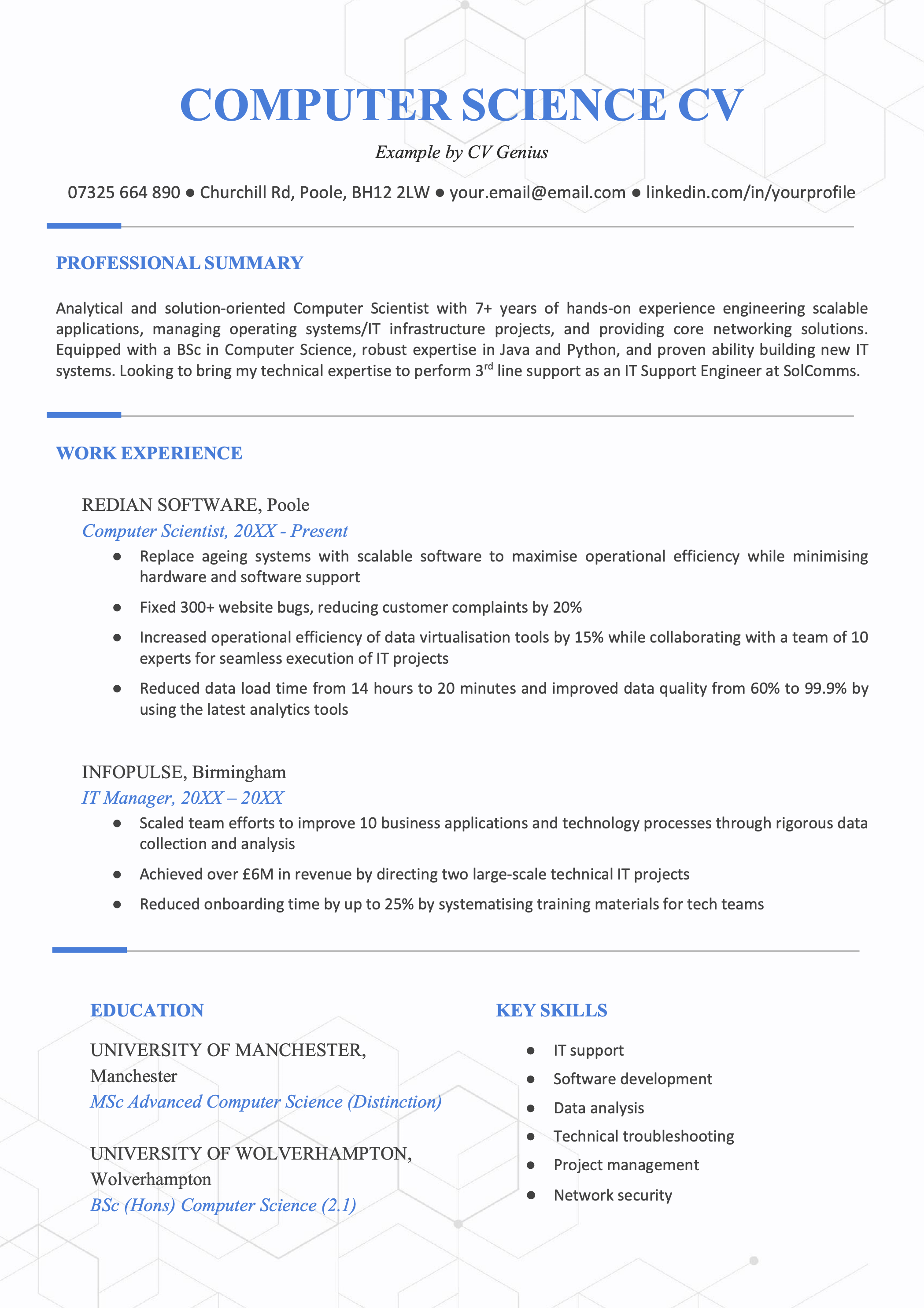 Computer Science CV Example Free Template How To Write