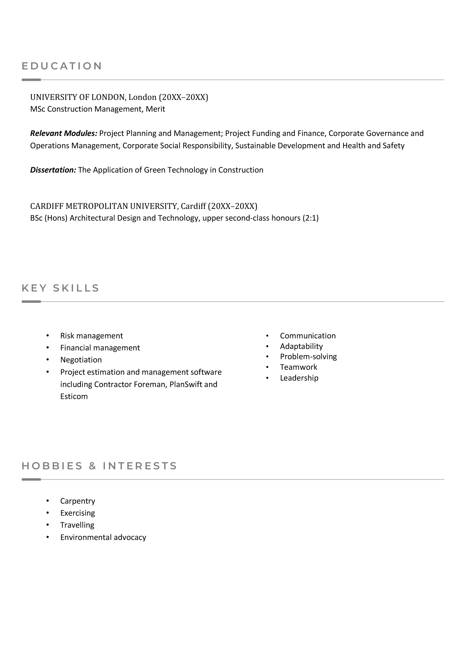 2 Construction CV Examples (Free for Download)