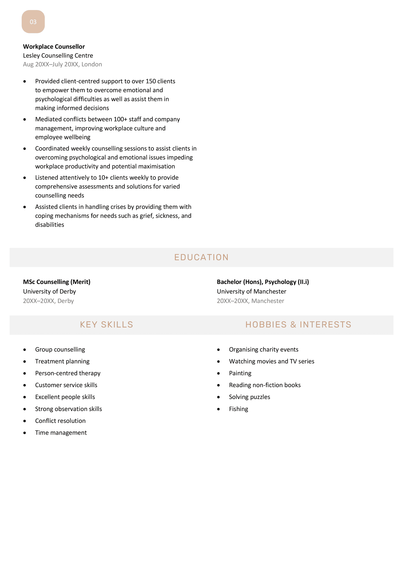 Counsellor CV Example, Skills, & Qualifications for 2024