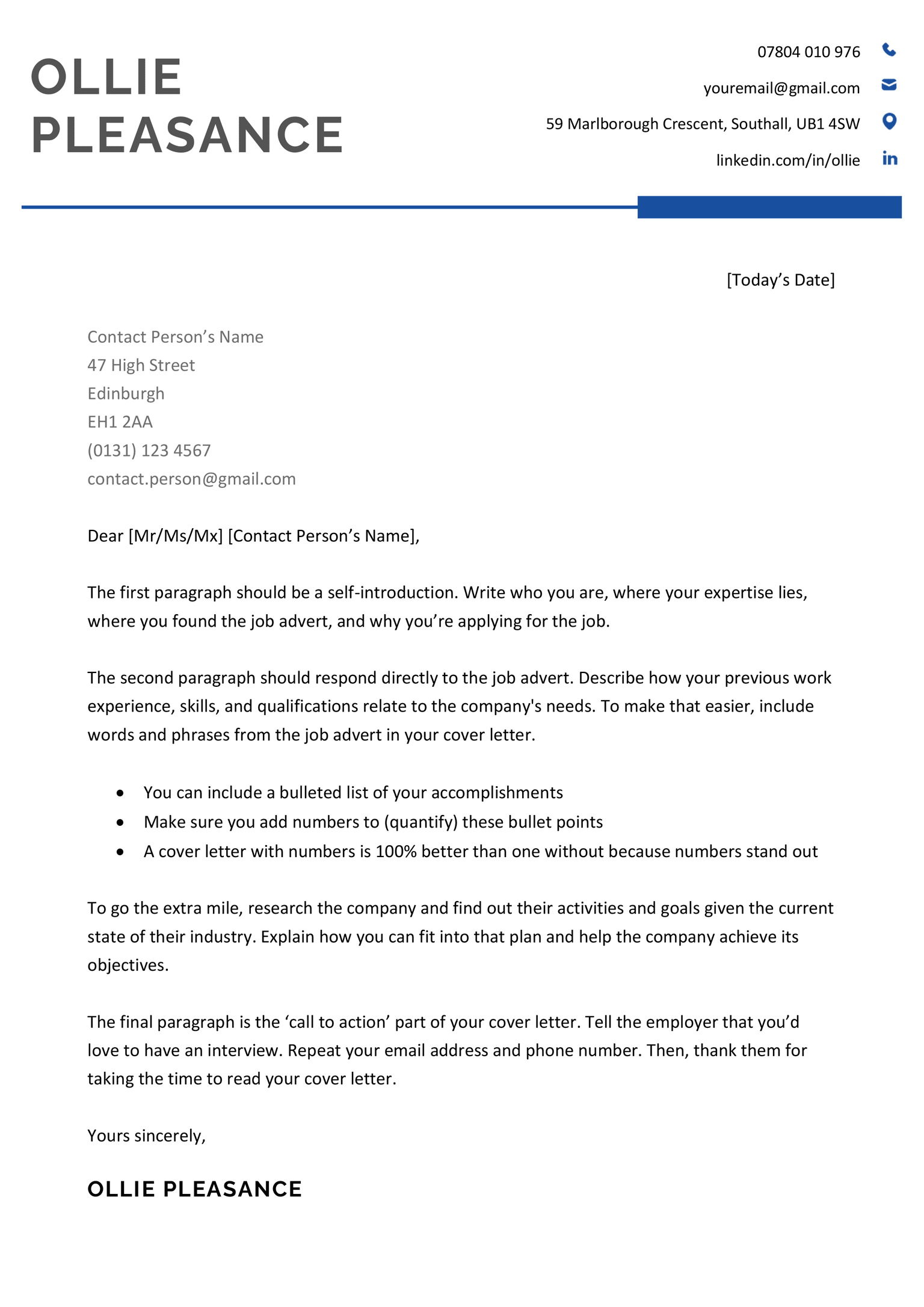 Job Application Covering Letter Template