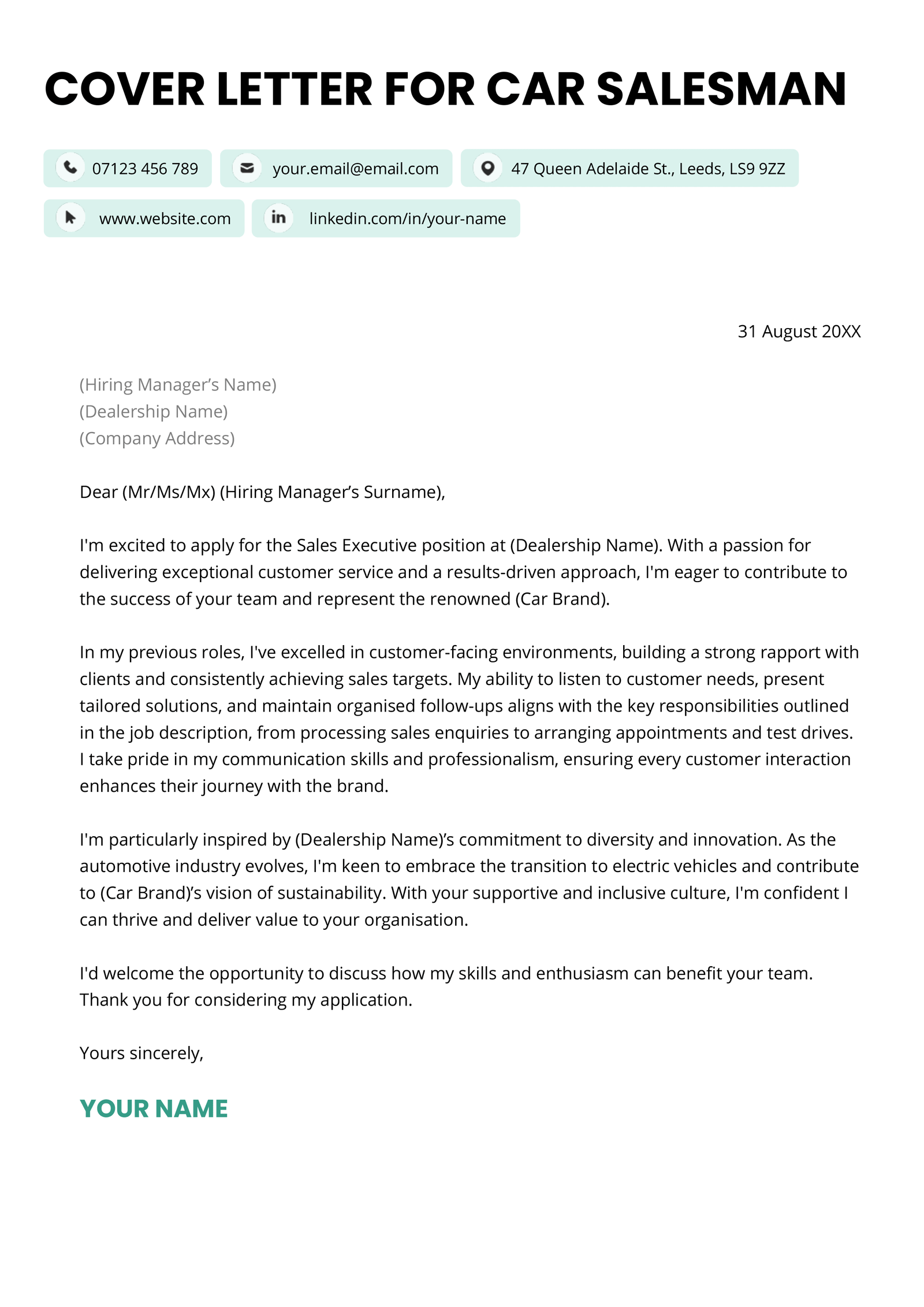 Cover Letter for Car Salesman Example & Writing Tips for 2026