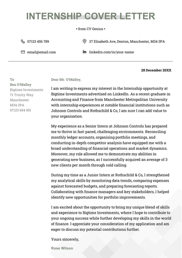 Cover Letter for Internship — Example & How to Write