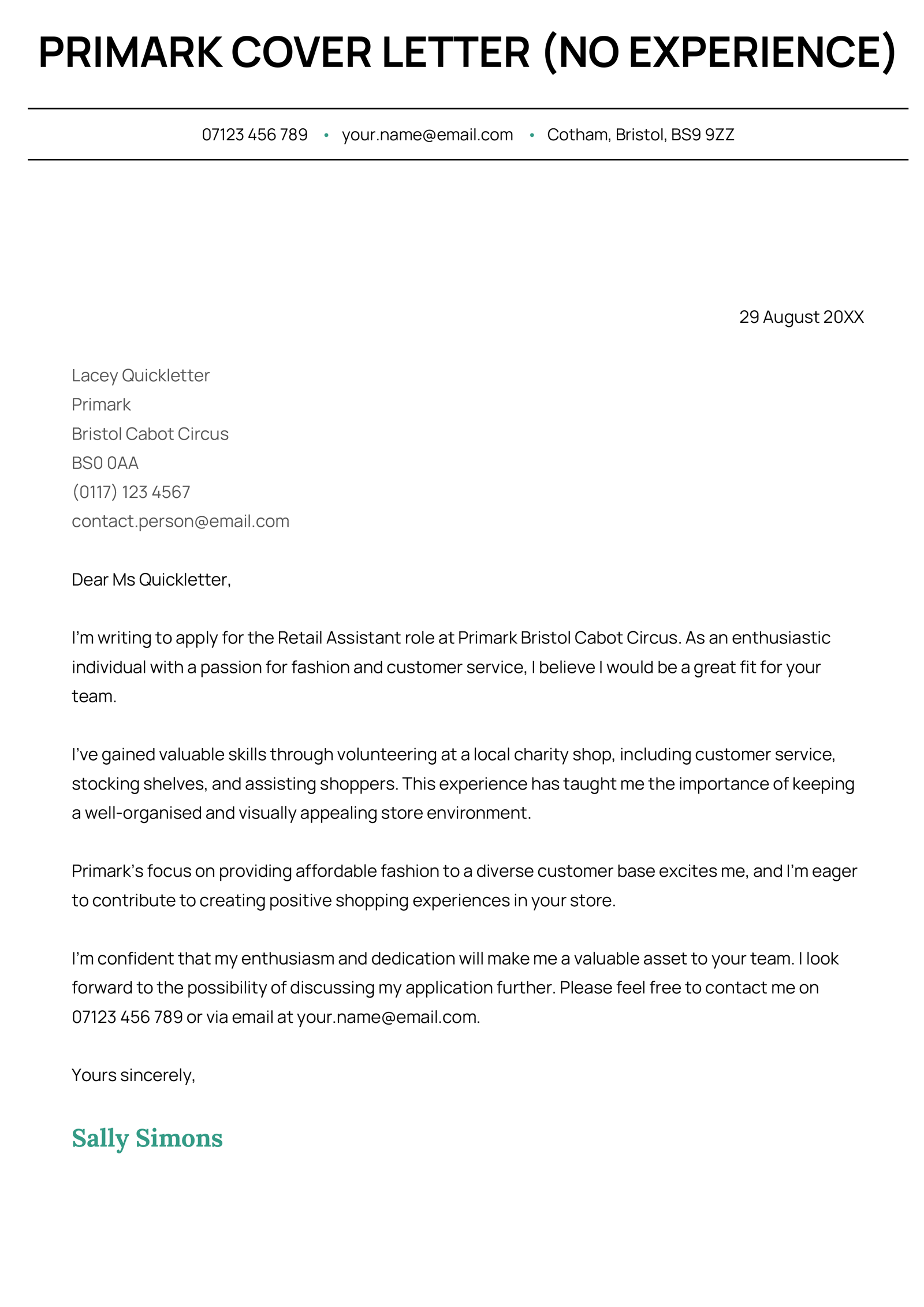 4 Primark Cover Letter Templates & Writing Guide for 2025