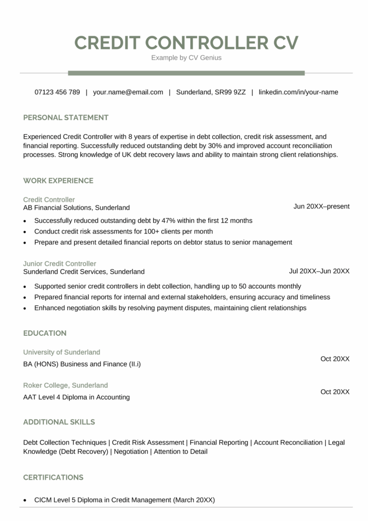 Credit Controller CV Example & Writing Tips